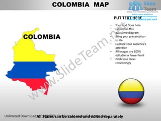 Editable colombia power point map with capital and flag templates ...
