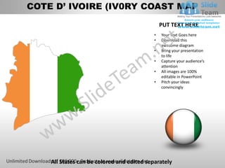 Editable cote d'ivoire (ivory coast power point map with capital and ...