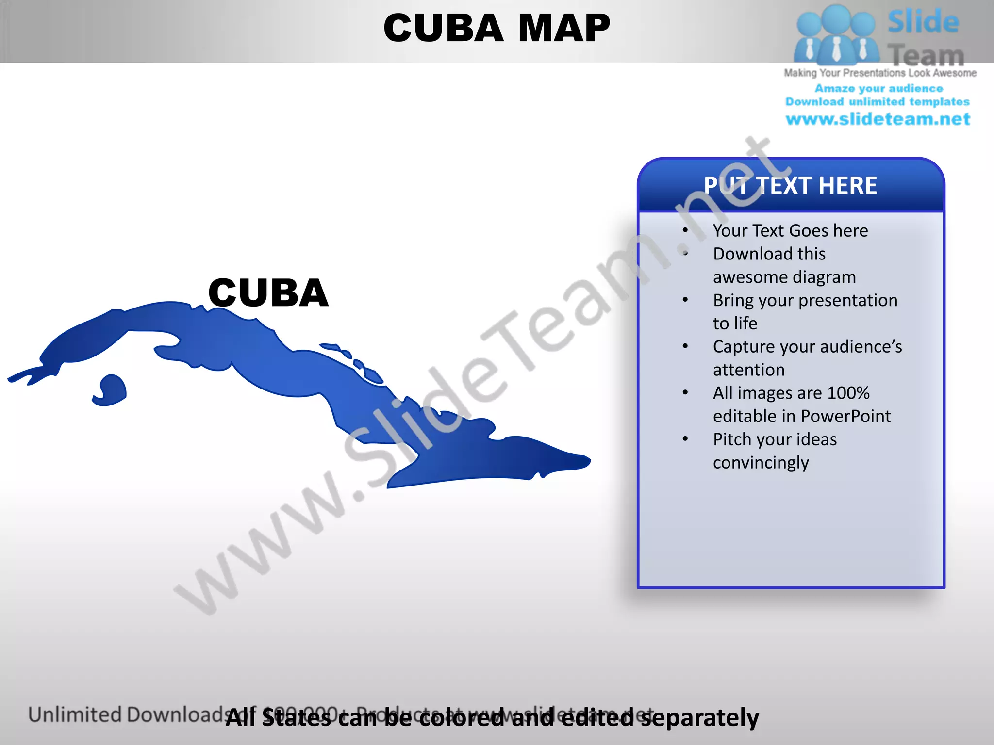 Editable cuba power point map with capital and flag templates slides ...