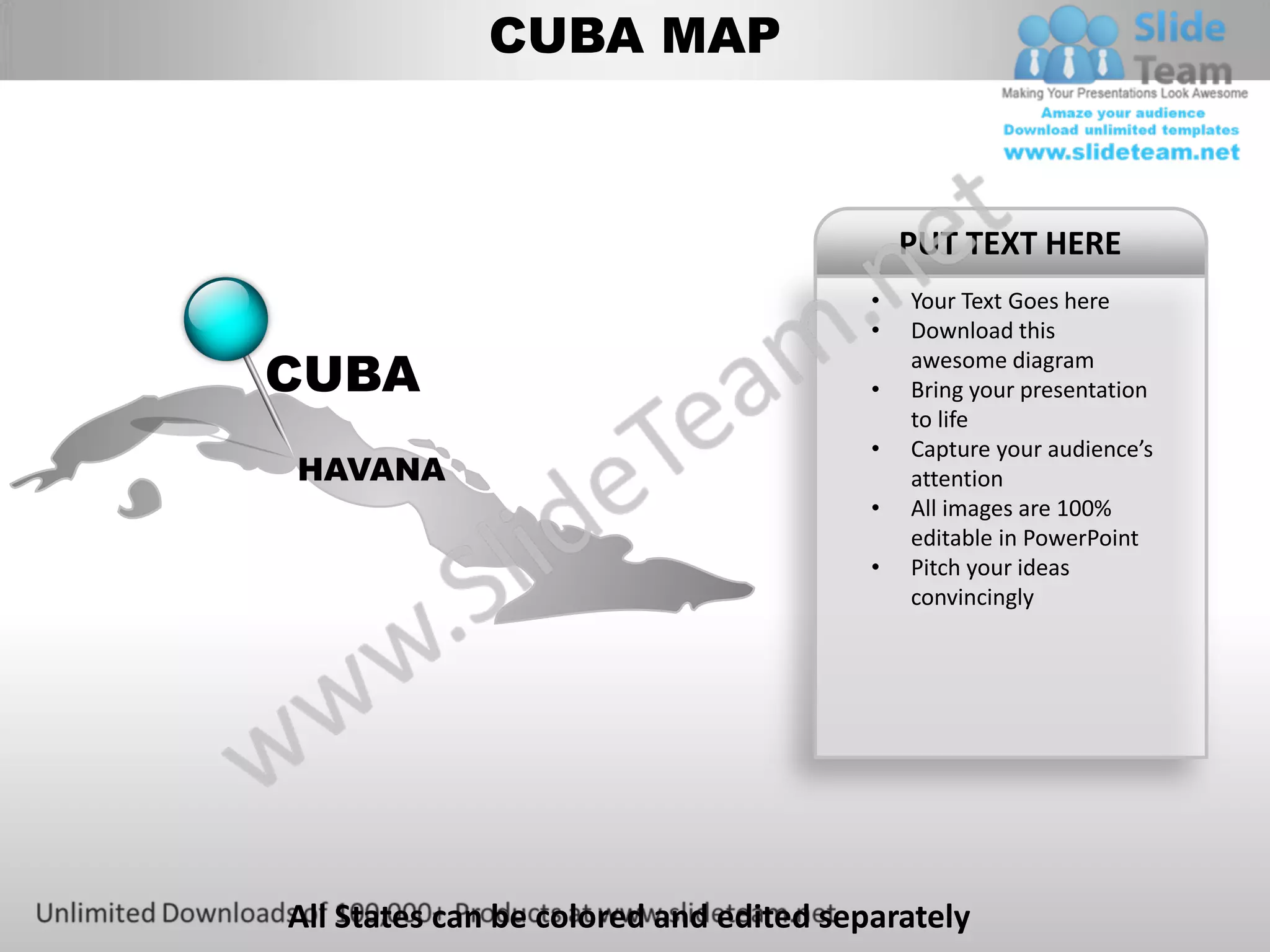 Editable cuba power point map with capital and flag templates slides ...