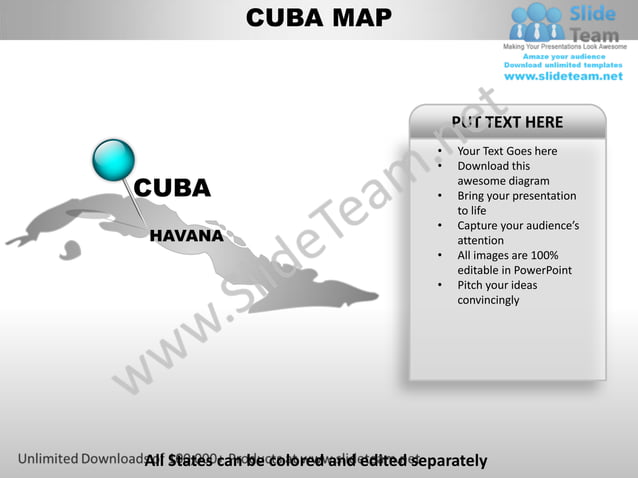 Editable cuba power point map with capital and flag templates slides ...