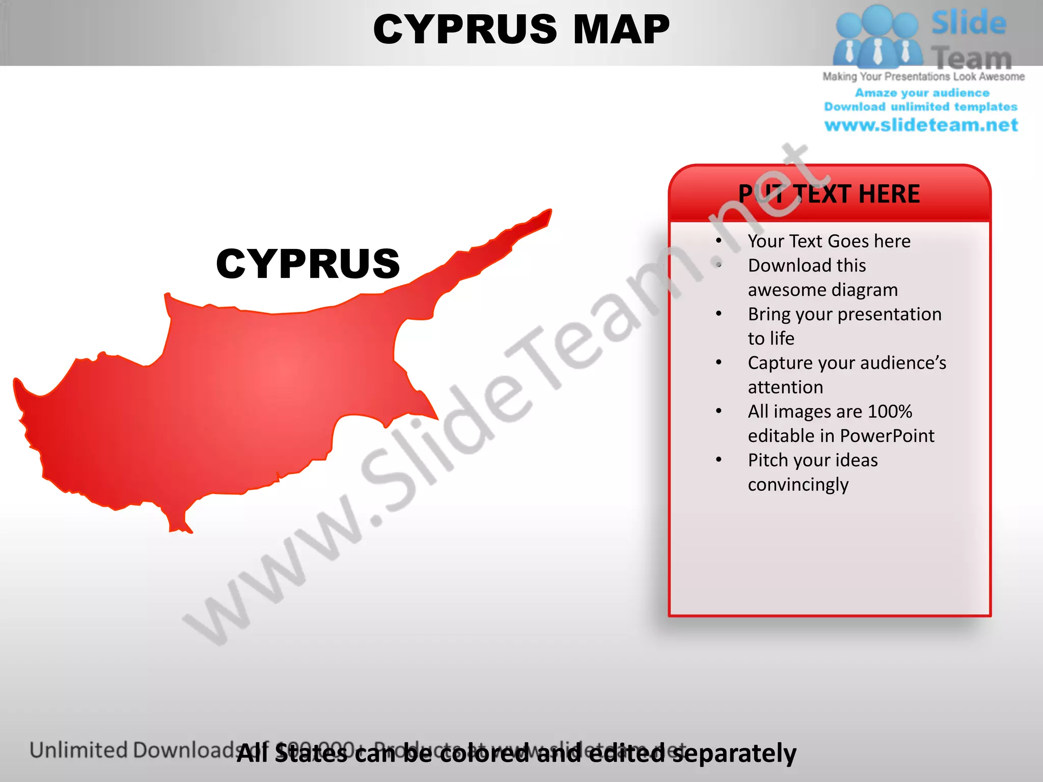 Editable cyprus power point map with capital and flag templates slides ...