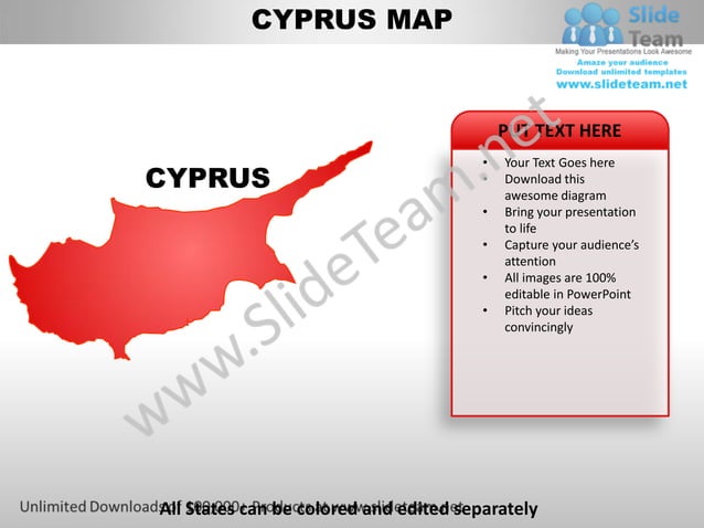 Editable cyprus power point map with capital and flag templates slides ...