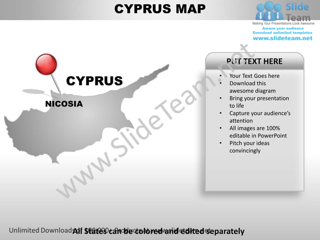 Editable cyprus power point map with capital and flag templates slides ...