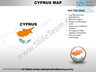 Editable cyprus power point map with capital and flag templates slides ...