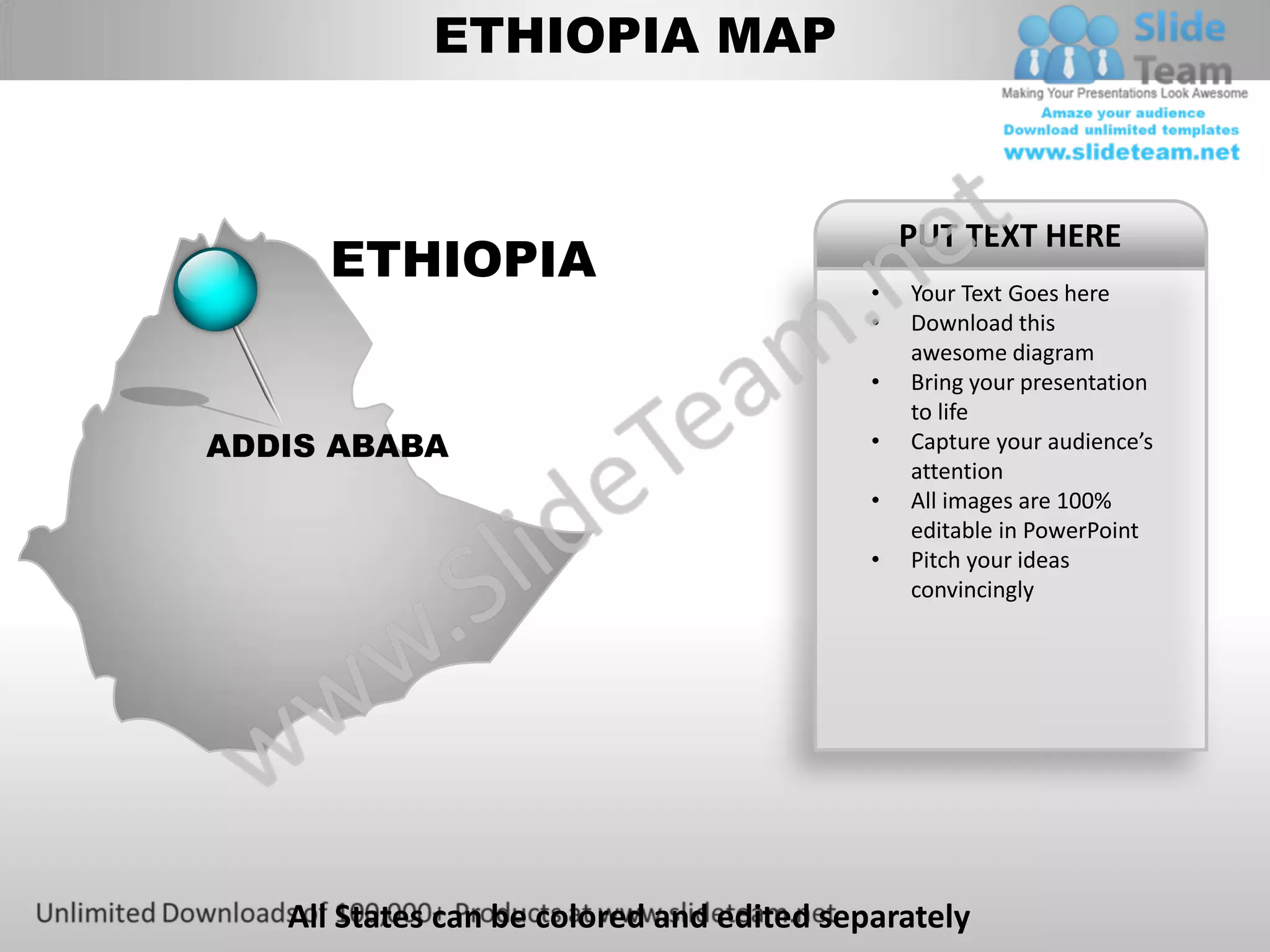 Editable ethiopia power point map with capital and flag templates ...