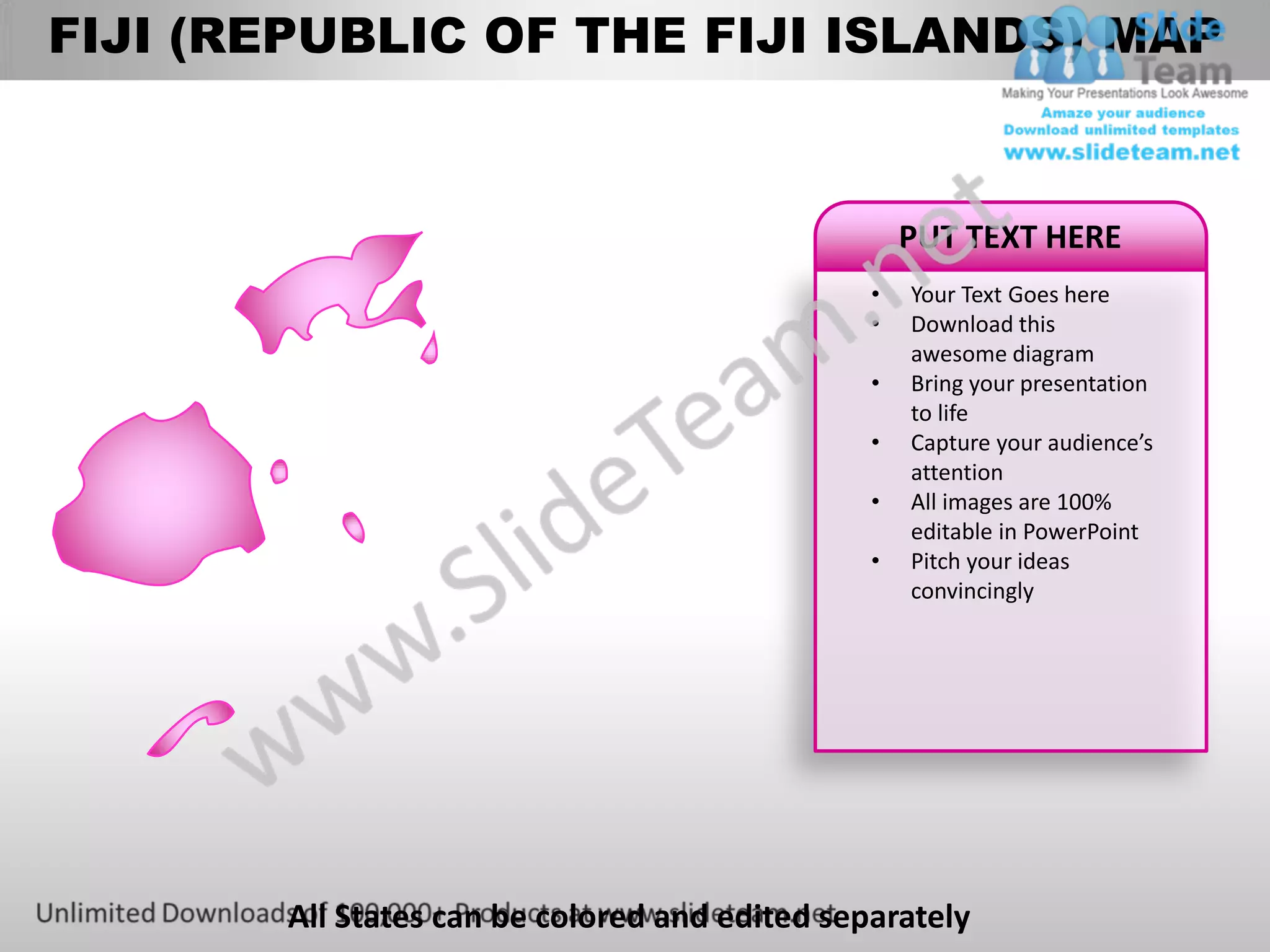 Editable fiji (republic of the fiji islands) power point map with ...