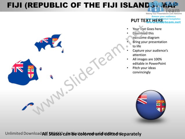 Editable fiji (republic of the fiji islands) power point map with ...