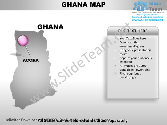 Editable ghana power point map with capital and flag templates slides ...