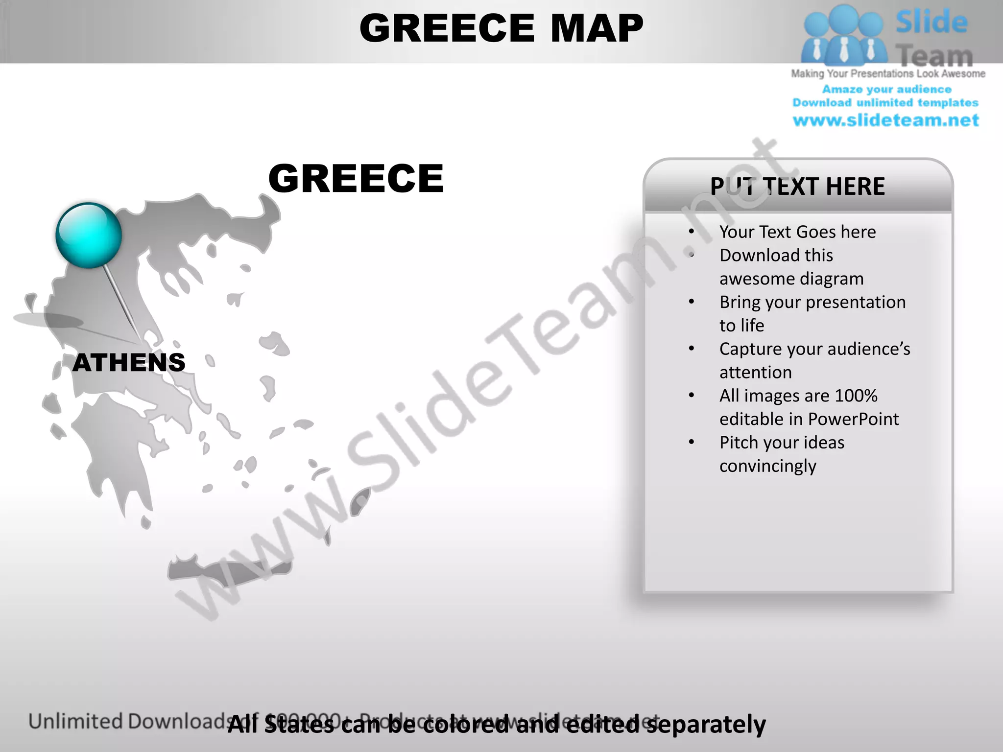 Editable greece power point map with capital and flag templates slides ...