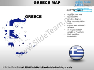 Editable greece power point map with capital and flag templates slides ...