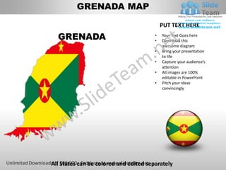 Editable grenada power point map with capital and flag templates slides ...