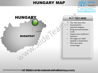 Editable hungary power point map with capital and flag templates slides ...
