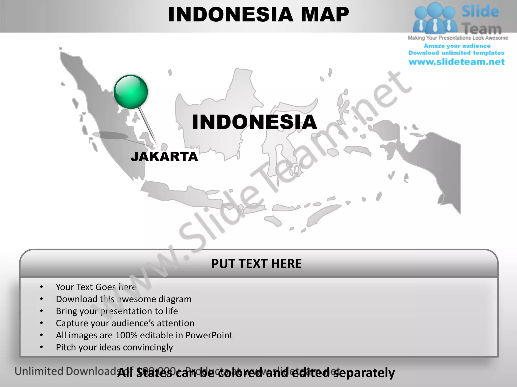 Editable indonesia power point map with capital and flag templates ...