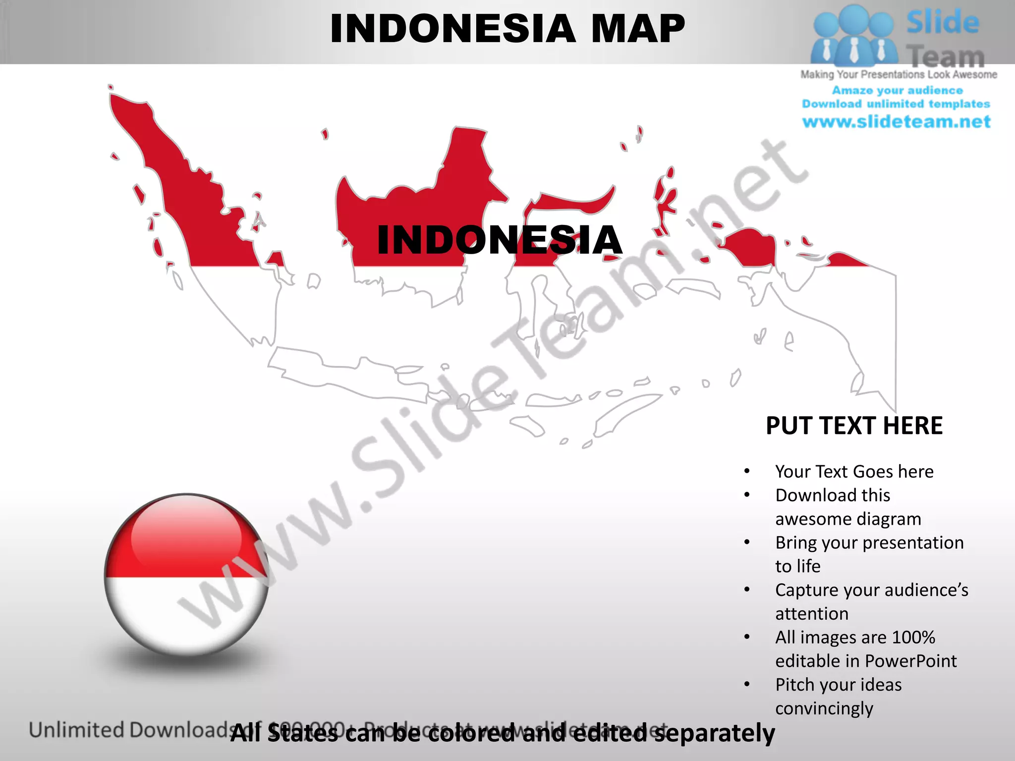 Editable indonesia power point map with capital and flag templates ...