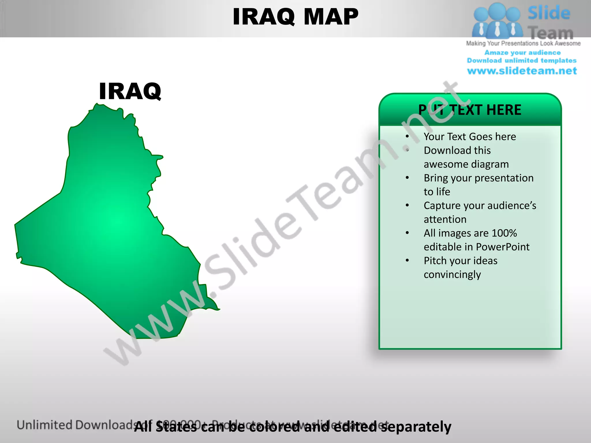 Editable iraq power point map with capital and flag templates slides ...