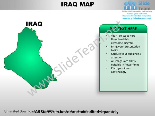 Editable iraq power point map with capital and flag templates slides ...