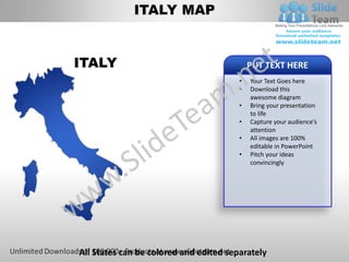 Editable italy power point map with capital and flag templates slides ...