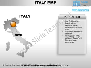 Editable italy power point map with capital and flag templates slides ...