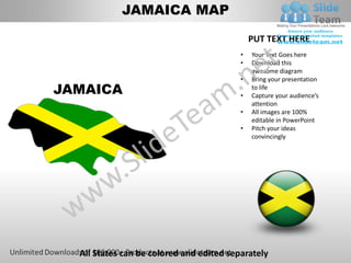 Editable jamaica power point map with capital and flag templates slides ...