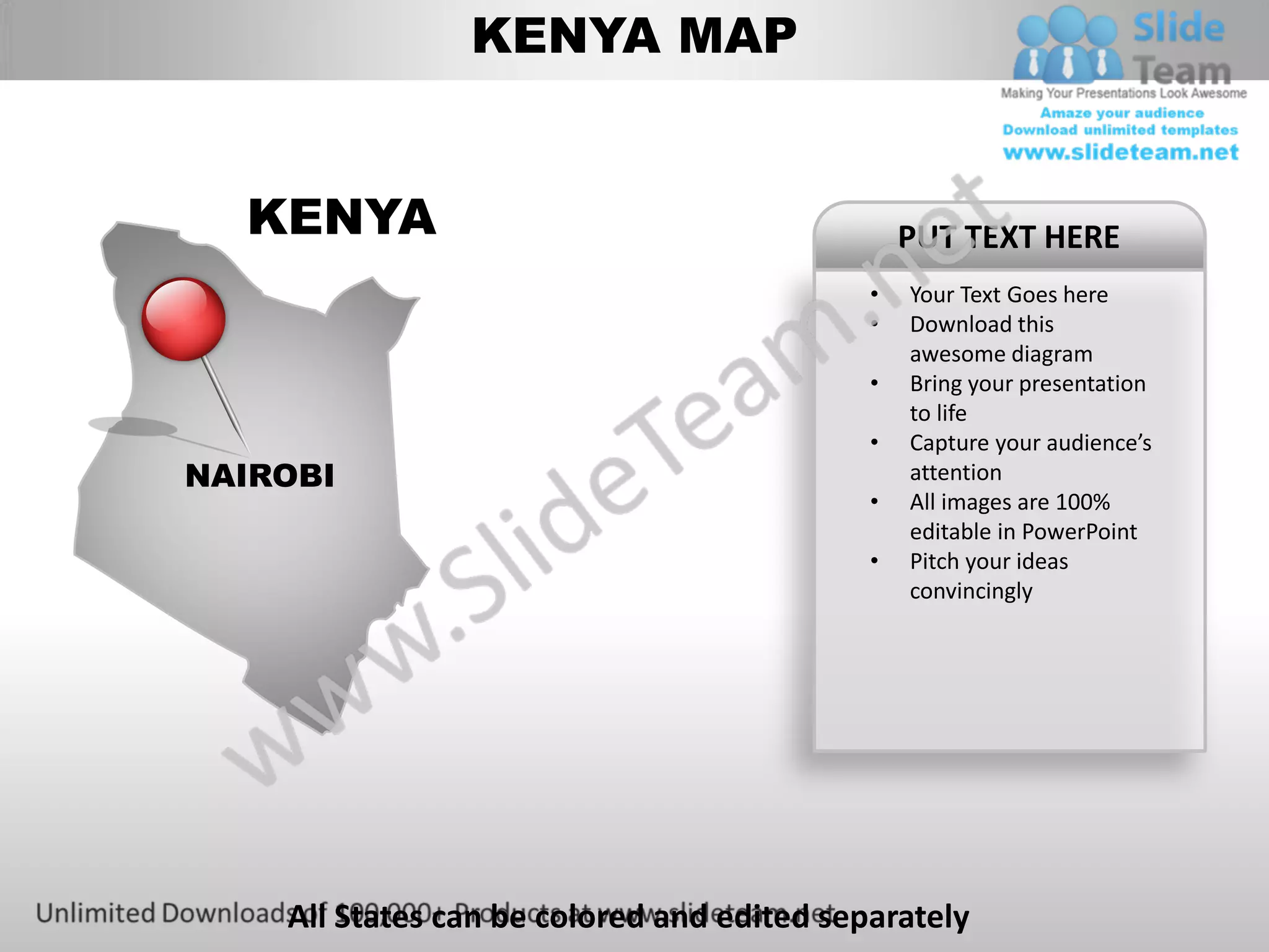 Editable kenya power point map with capital and flag templates slides ...