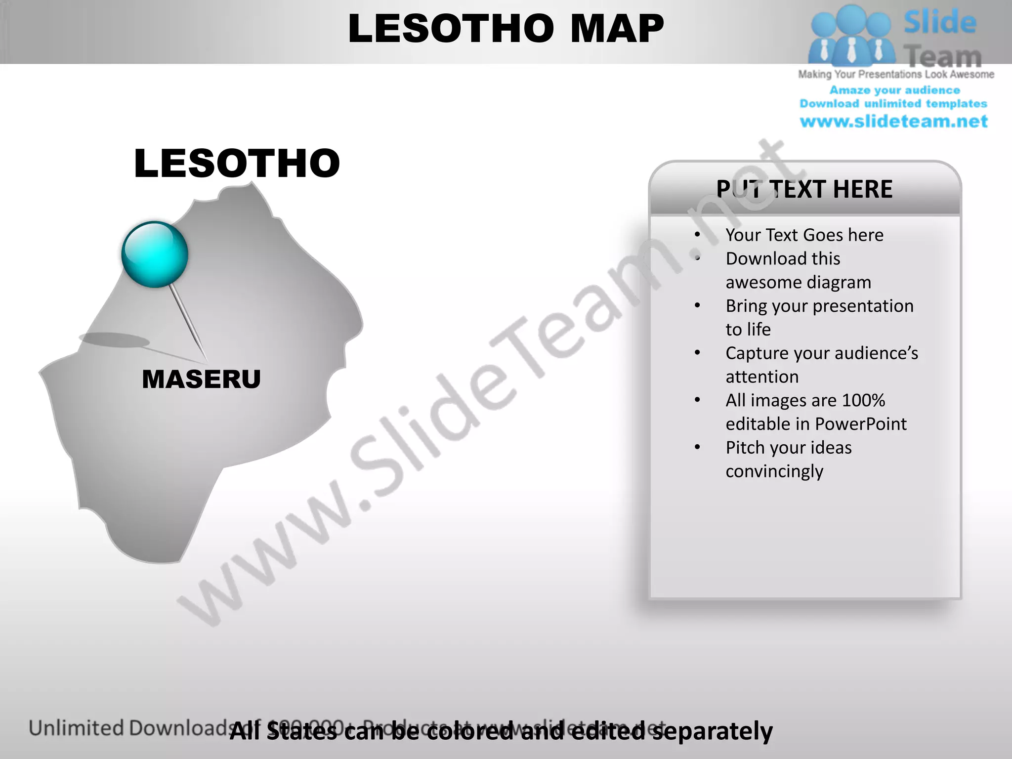 Editable lesotho power point map with capital and flag templates slides ...