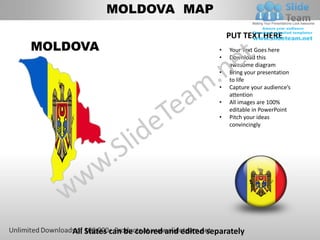 Editable moldova. power point map with capital and flag templates ...