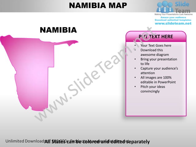 Editable namibia power point map with capital and flag templates slides ...