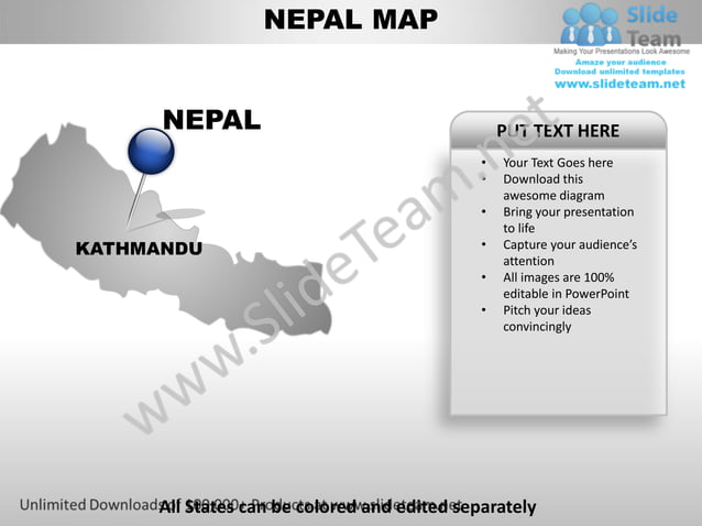 Editable nepal power point map with capital and flag templates slides ...