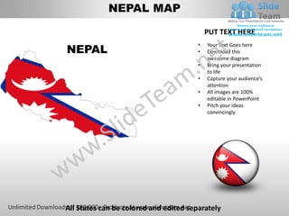Editable nepal power point map with capital and flag templates slides ...