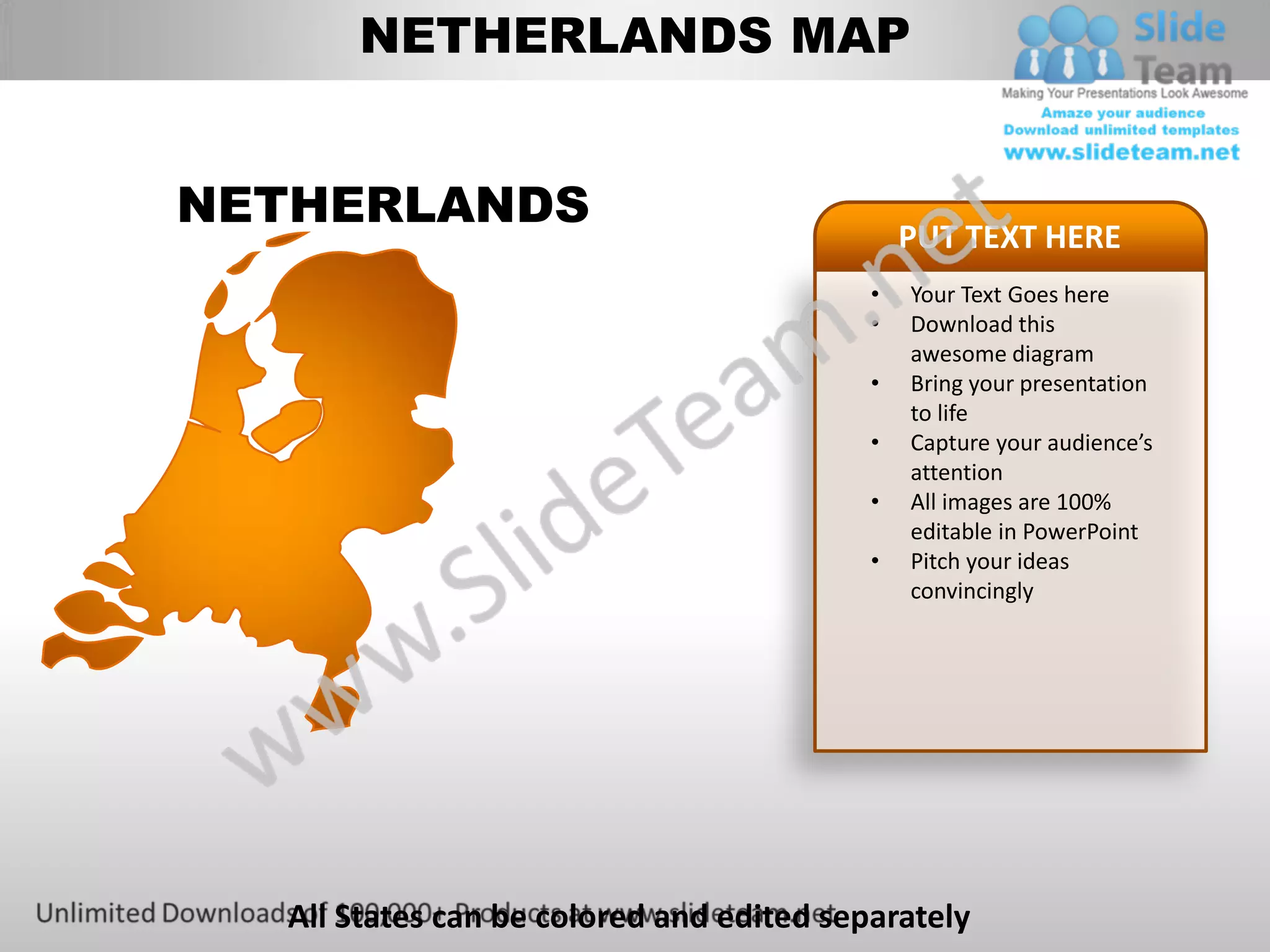 Editable netherlands power point map with capital and flag templates ...
