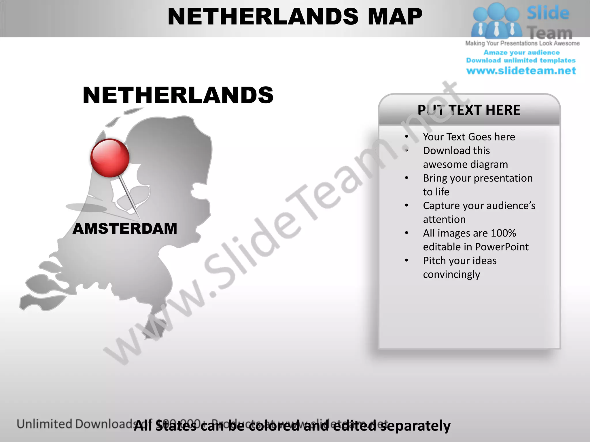 Editable netherlands power point map with capital and flag templates ...