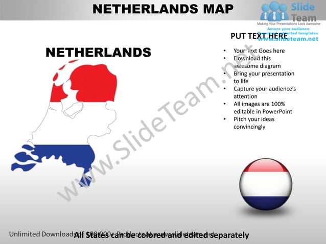 Editable netherlands power point map with capital and flag templates ...