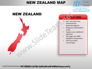 Editable new zealand power point map with capital and flag templates ...