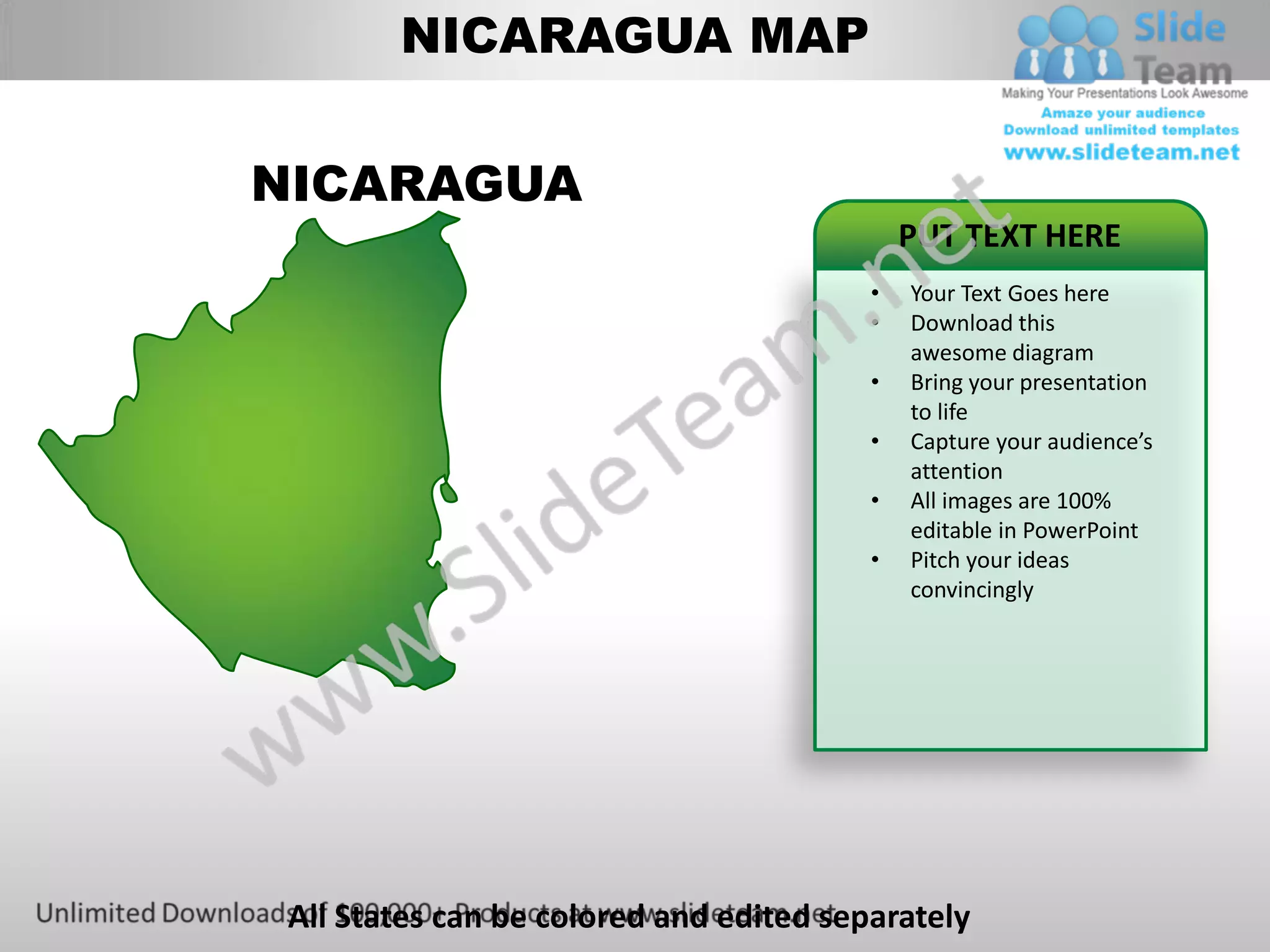 Editable nicaragua power point map with capital and flag templates ...