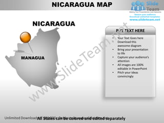 Editable nicaragua power point map with capital and flag templates ...
