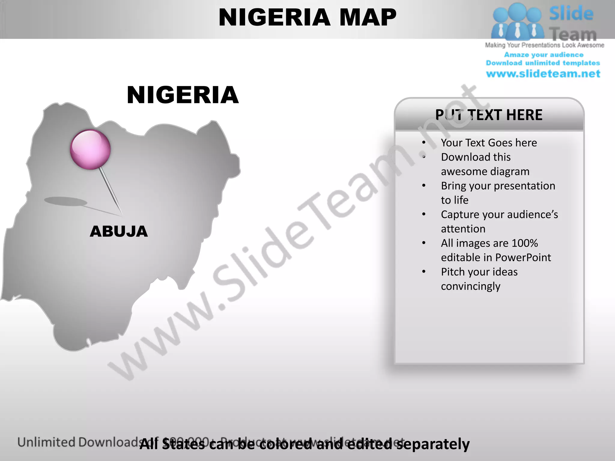 Editable nigeria power point map with capital and flag templates slides ...