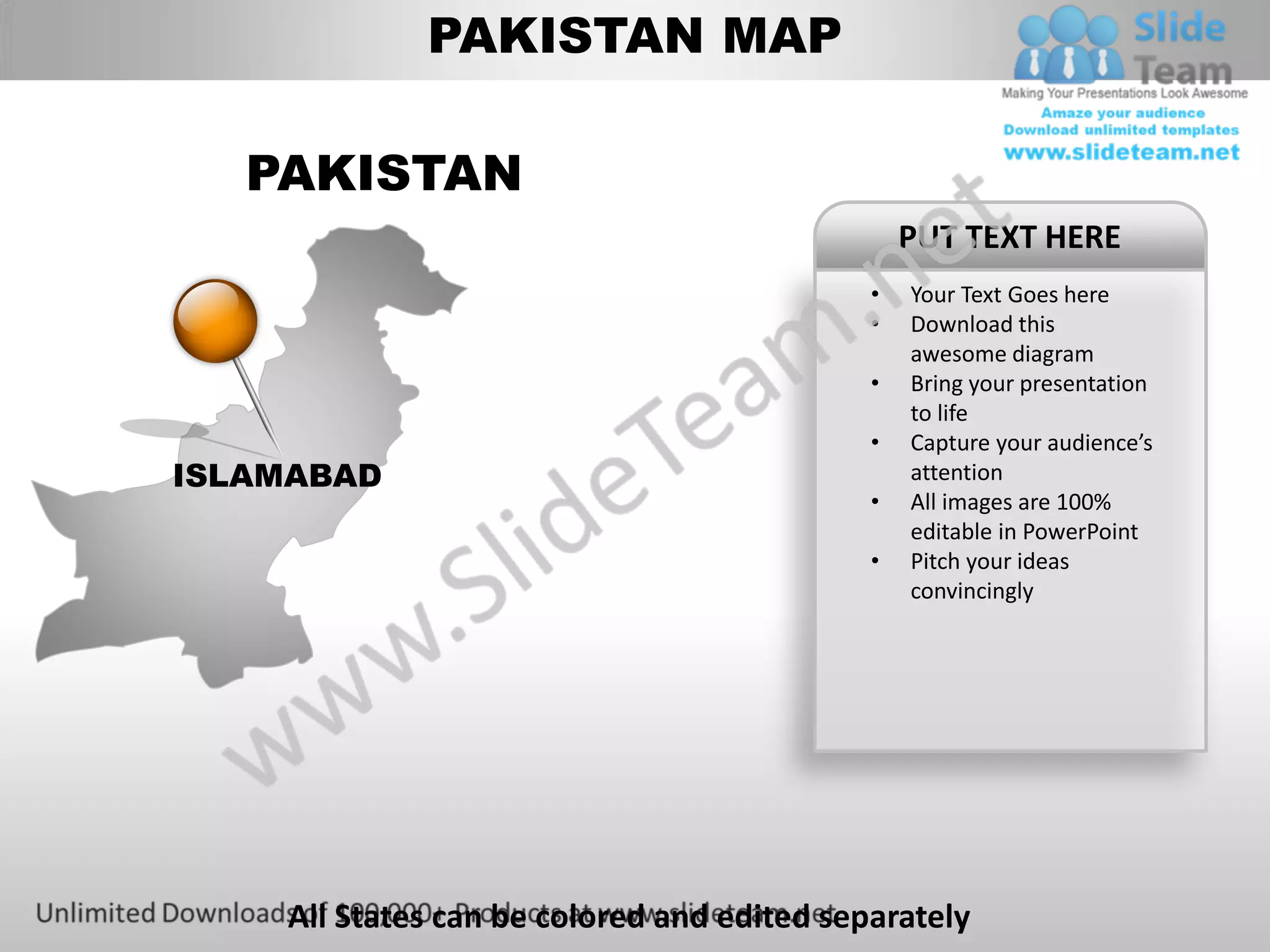 Editable pakistan power point map with capital and flag templates ...