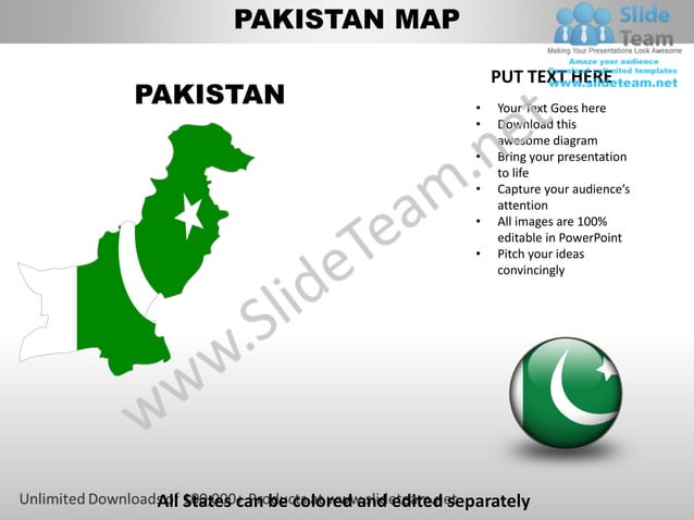 Editable pakistan power point map with capital and flag templates ...