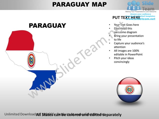 Editable paraguay power point map with capital and flag templates ...