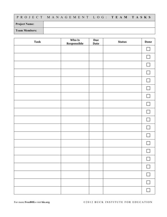 Editable pbl template -_management_team_tasks_log2 | PDF