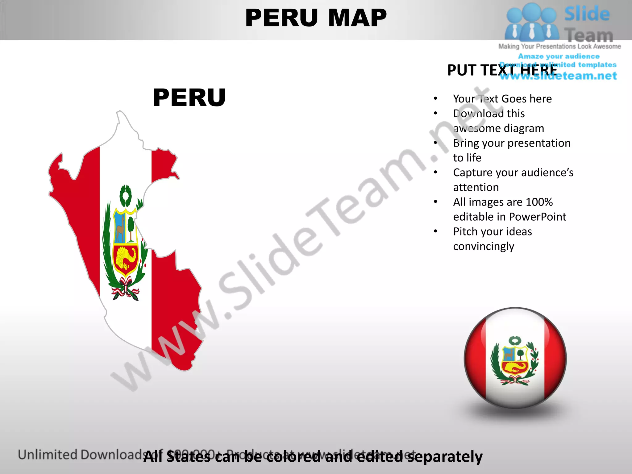 Editable peru power point map with capital and flag templates slides ...