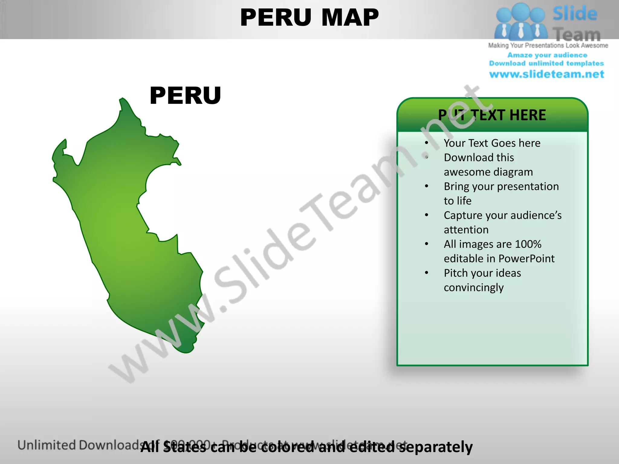 Editable peru power point map with capital and flag templates slides ...