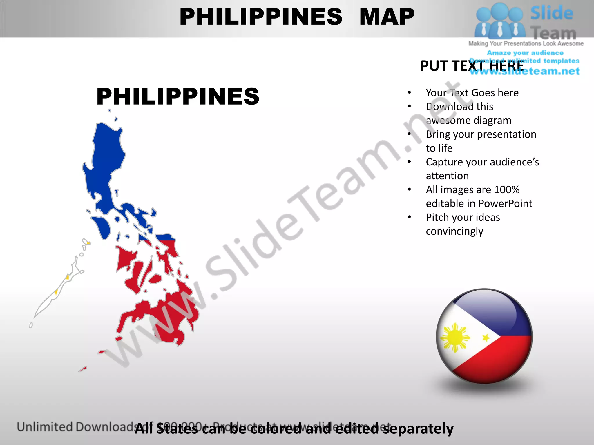 Editable philippines power point map with capital and flag templates ...