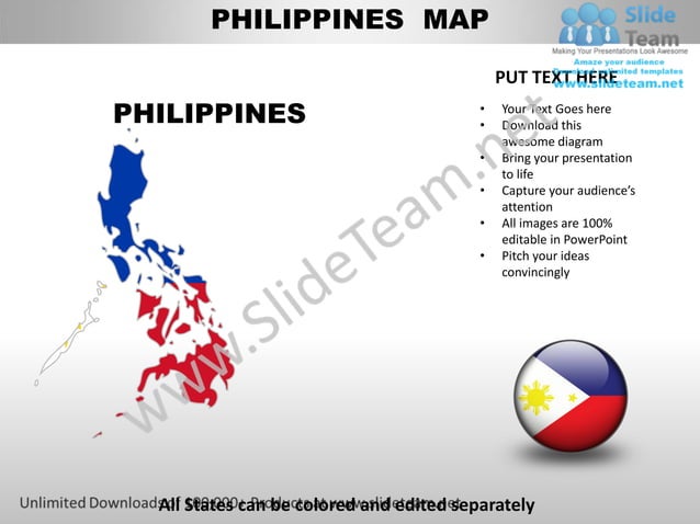 Editable philippines power point map with capital and flag templates ...