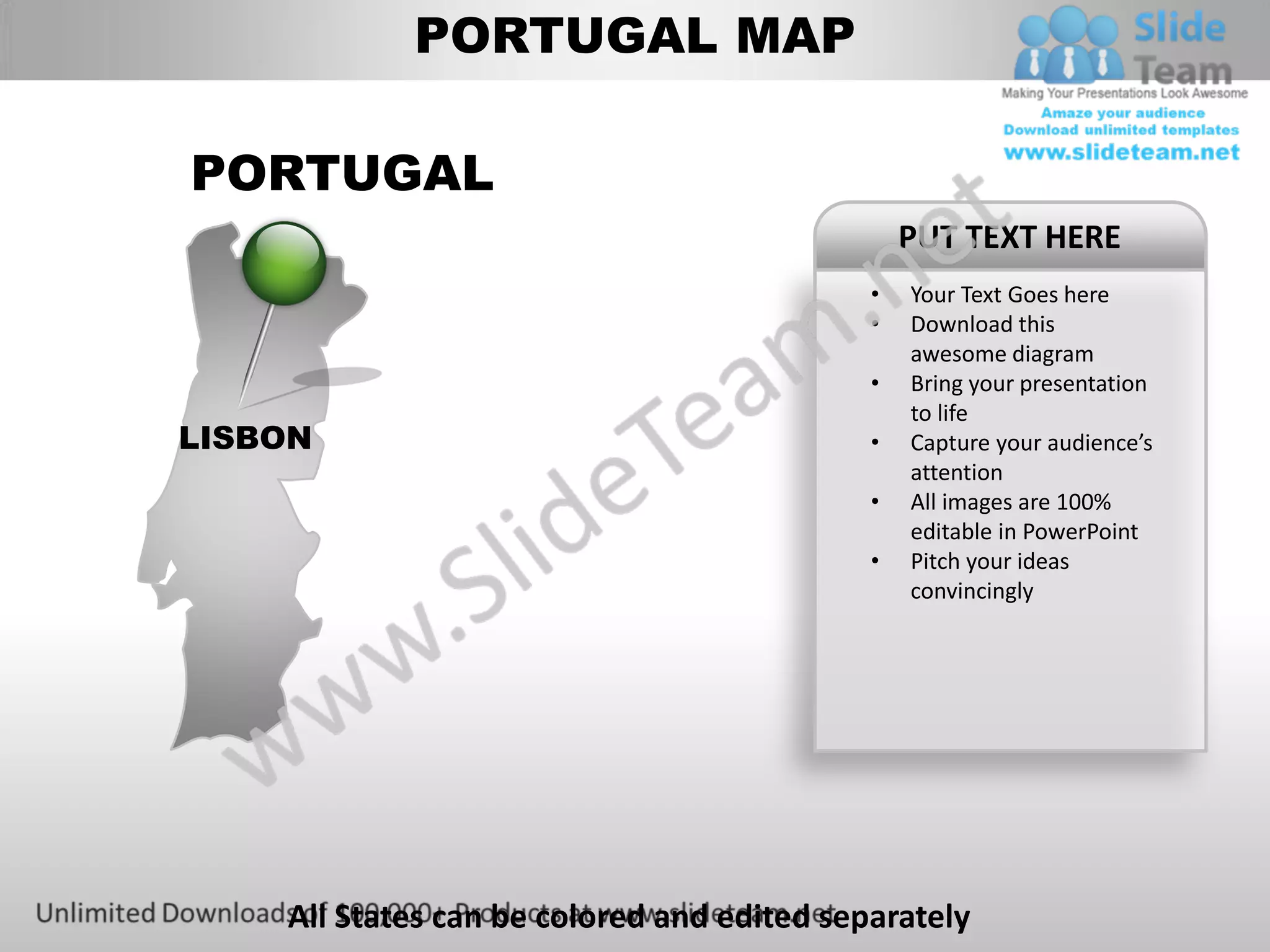 Editable portugal power point map with capital and flag templates ...