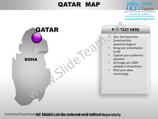Editable qatar power point map with capital and flag templates slides ...