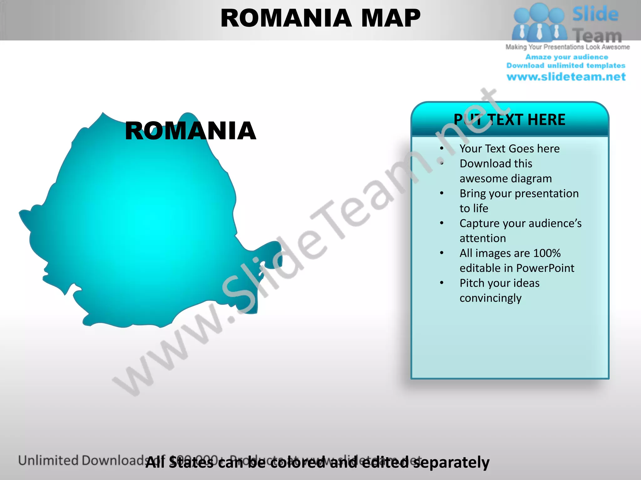 Editable romania power point map with capital and flag templates slides ...