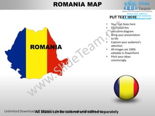 Editable romania power point map with capital and flag templates slides ...