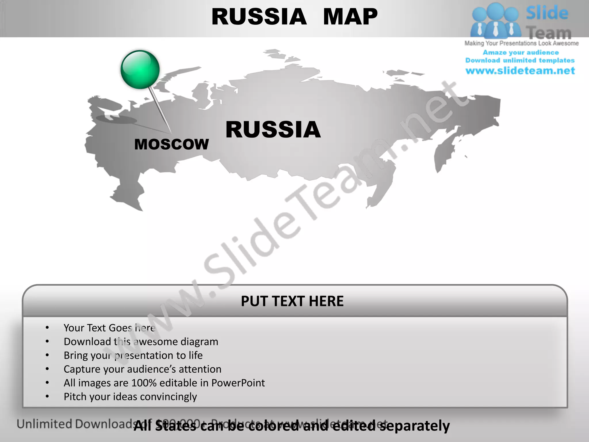 Editable russia power point map with capital and flag templates slides ...